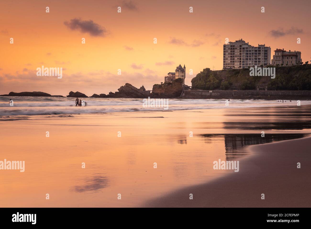 Cote des Basques beach at the evening in Biarritz, Basque Country Stock ...