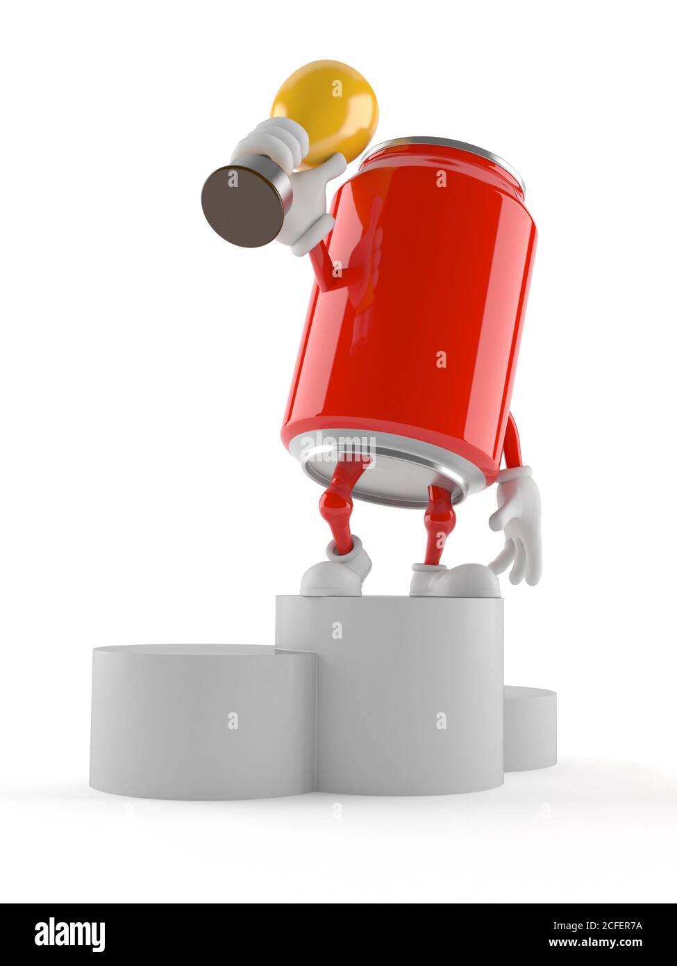 Soda can character holding golden trophy isolated on white background ...