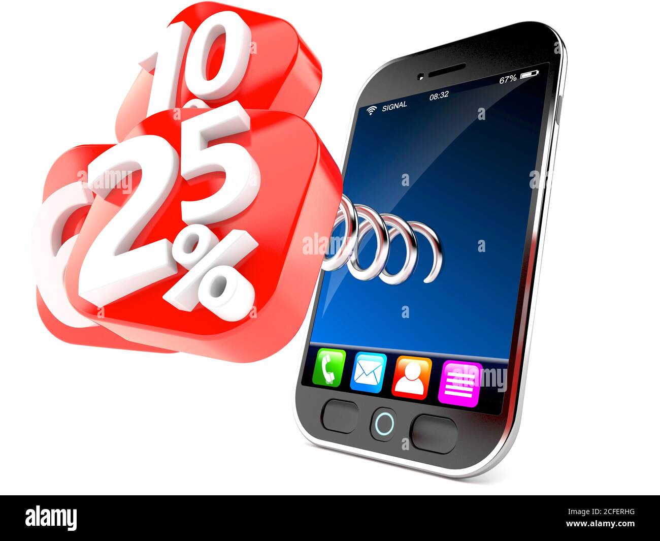 Smartphone with percent numbers isolated on white background Stock ...