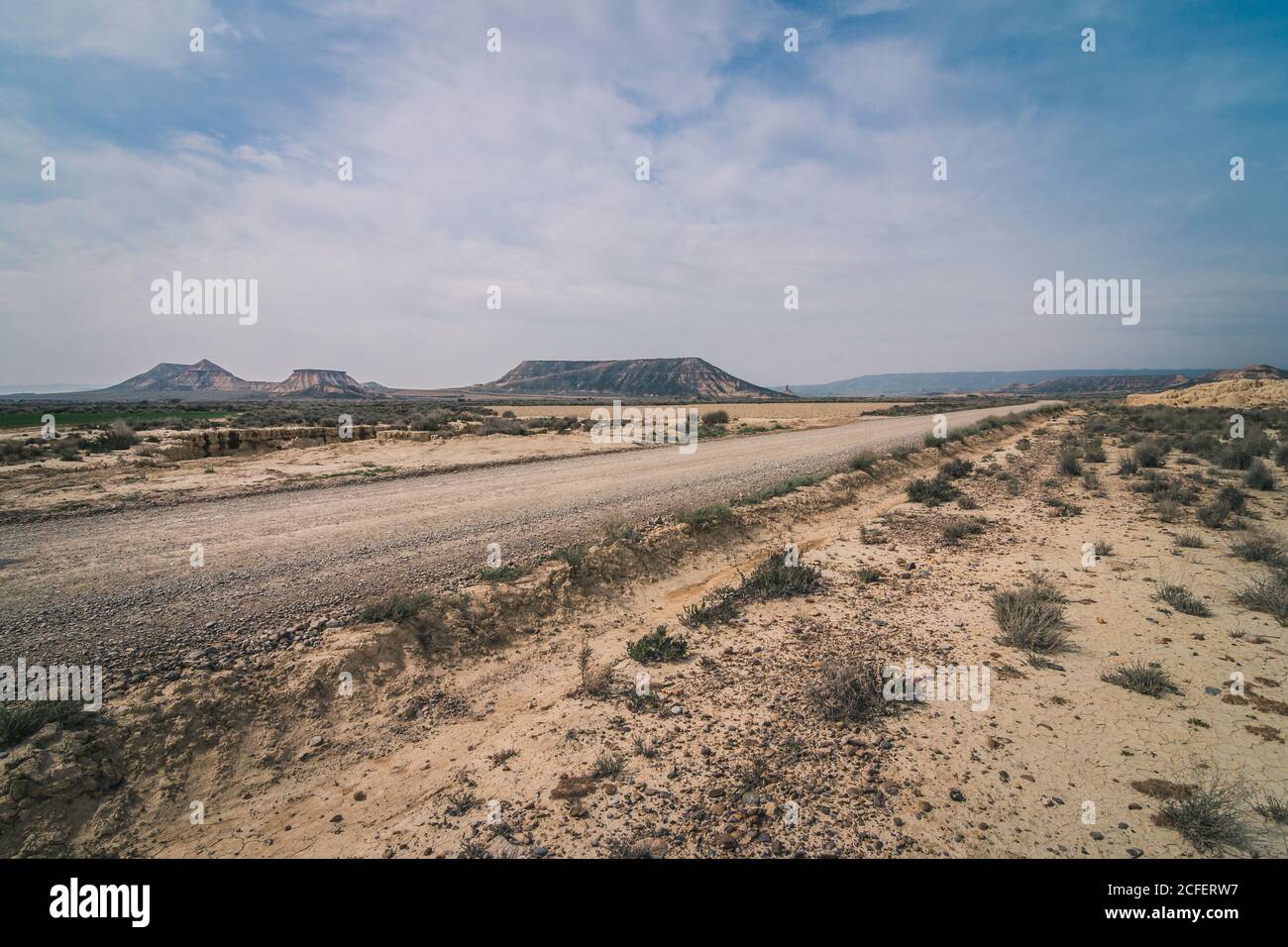 Empty road in desert with dry vegetation Stock Photo - Alamy