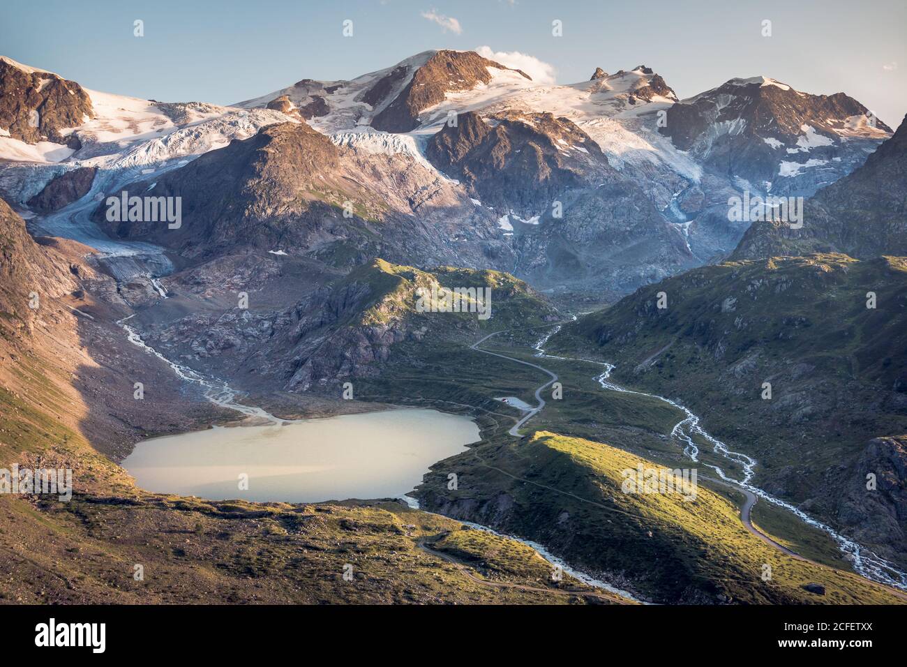 Breathtaking landscape of motionless water in mountains in Switzerland ...