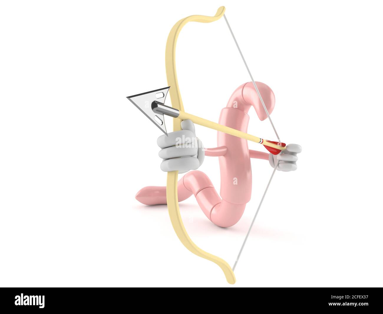 Worm character aiming with bow isolated on white background Stock Photo ...