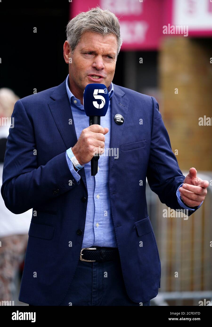 Mark Durden-Smith presenting outside the ground for Channel 5 before the Gallagher Premiership ...