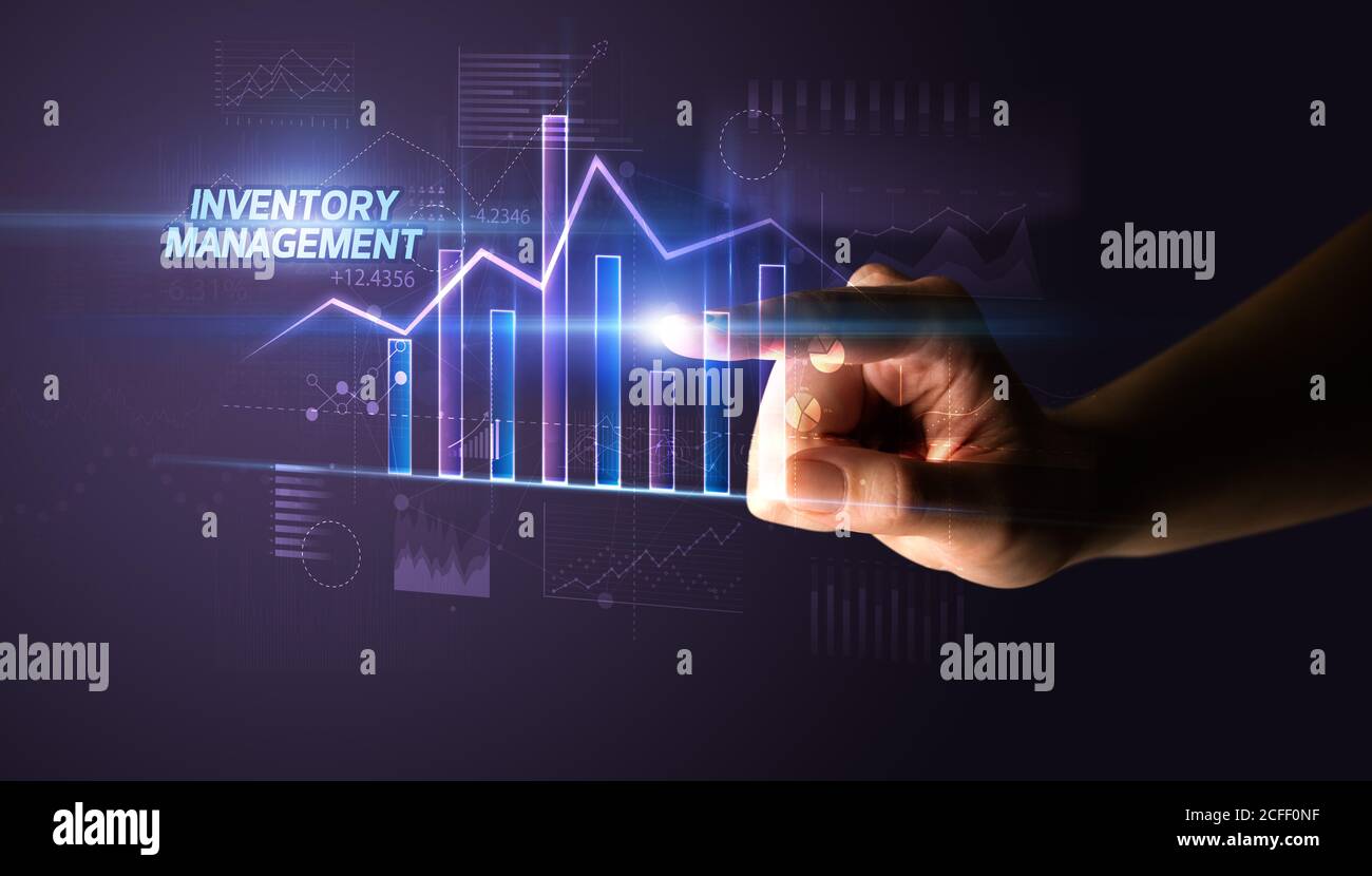 Hand touching INVENTORY MANAGEMENT button, business concept Stock Photo ...