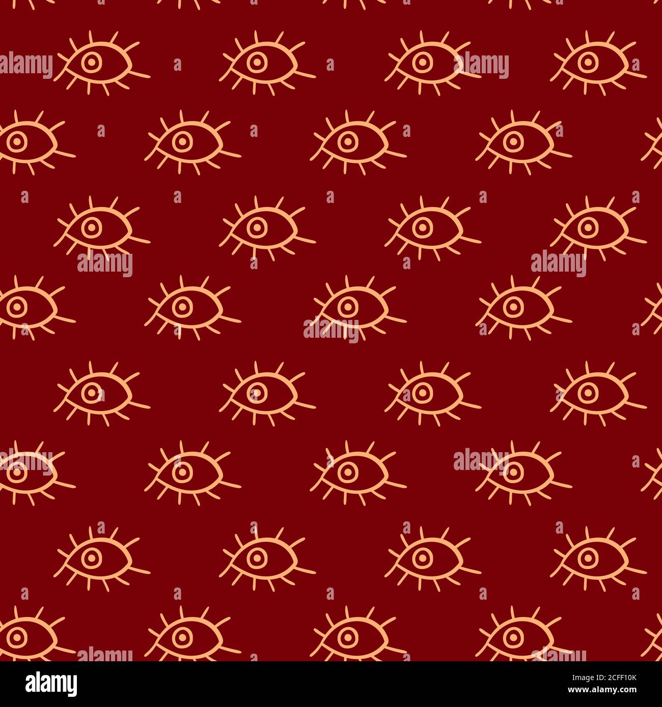 Seamless pattern with hand drawn outline eyes on dark red background ...