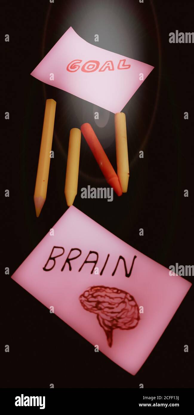 Goal in brain thought presented on text form for education awareness ...