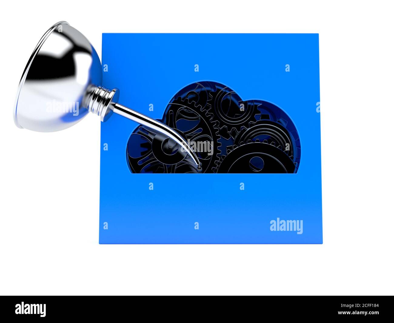 Cloud box with gears isolated on white background Stock Photo - Alamy