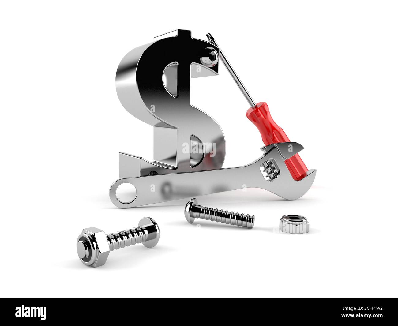 Dollar currency symbol with tools isolated on white background Stock ...