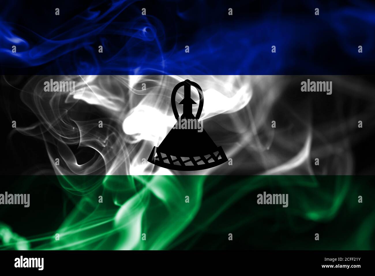 Lesotho smoke flag Stock Photo - Alamy