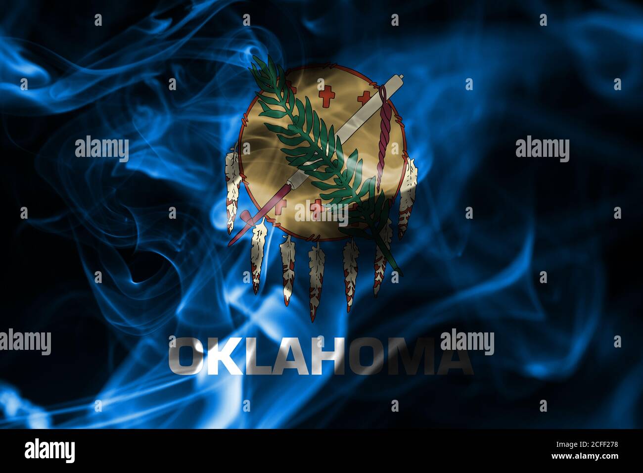 Oklahoma state smoke flag, United States Of America Stock Photo - Alamy