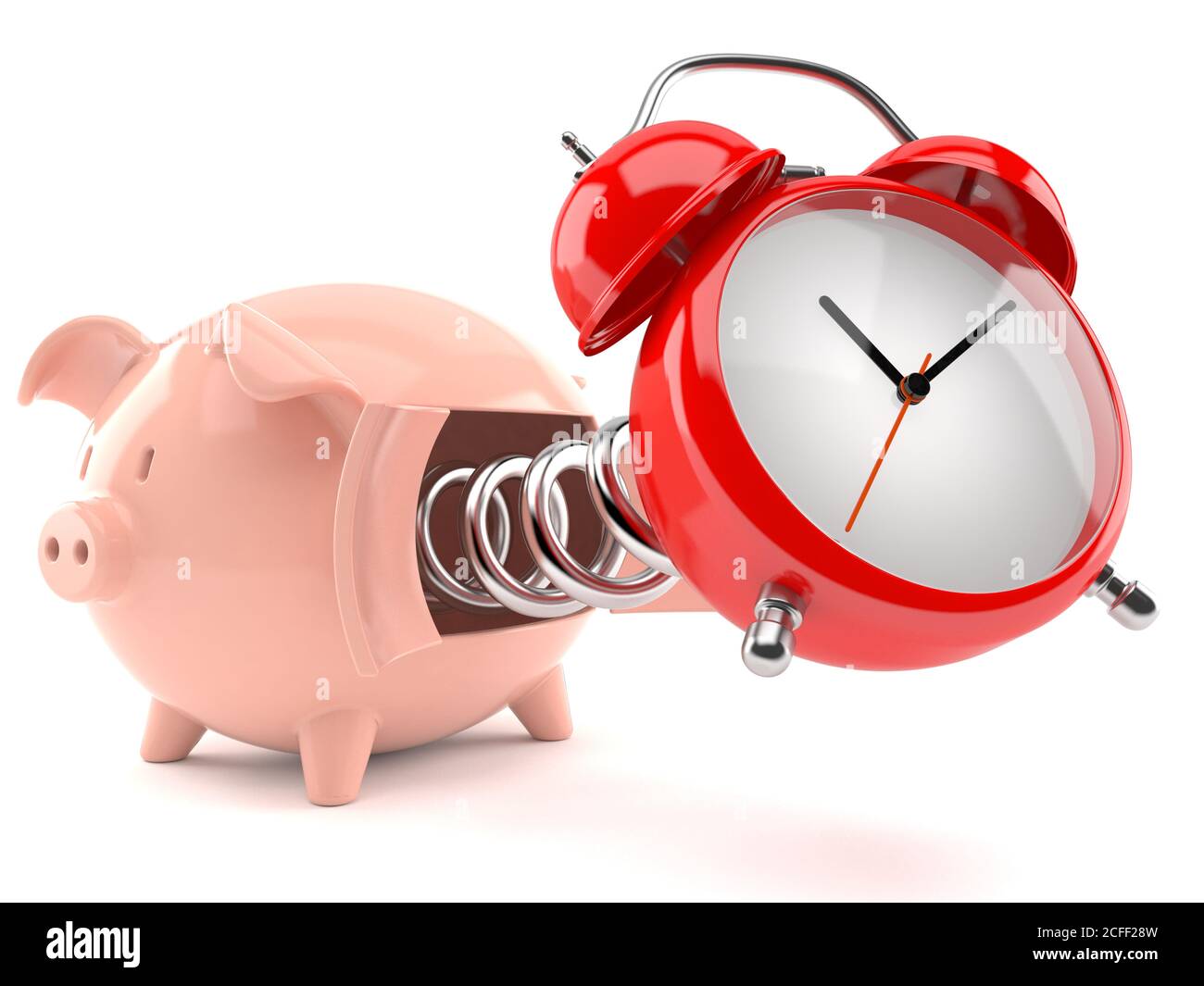 Piggy bank with alarm clock isolated on white background Stock Photo ...