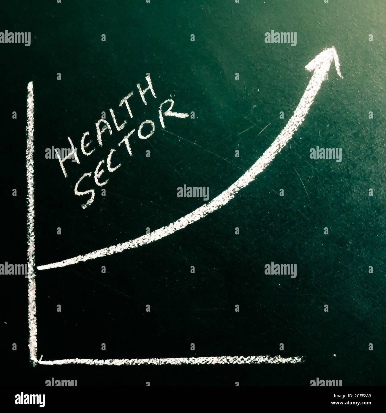 Health Sector increasing graph word displayed on black board for ...