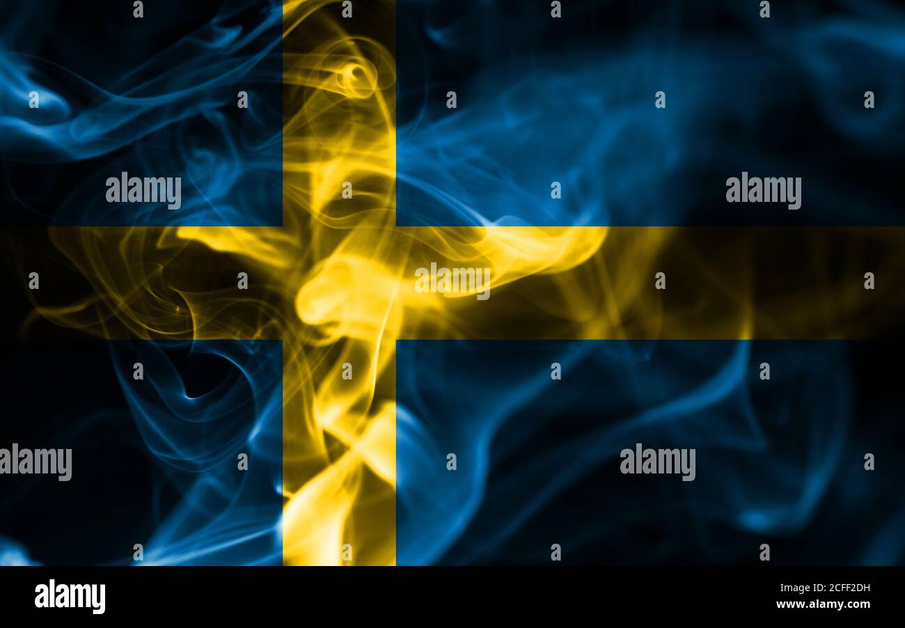 Sweden smoke flag Stock Photo - Alamy