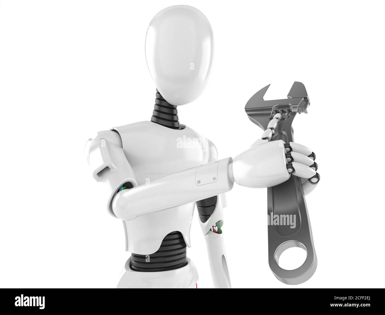Robot with adjustable wrench isolated on white background Stock Photo ...