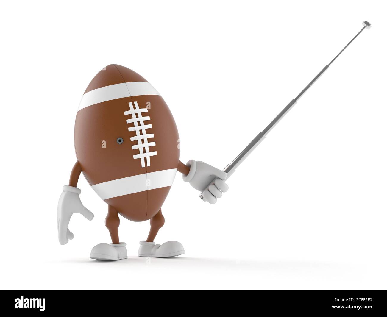 Rugby character holding pointer stick isolated on white background ...