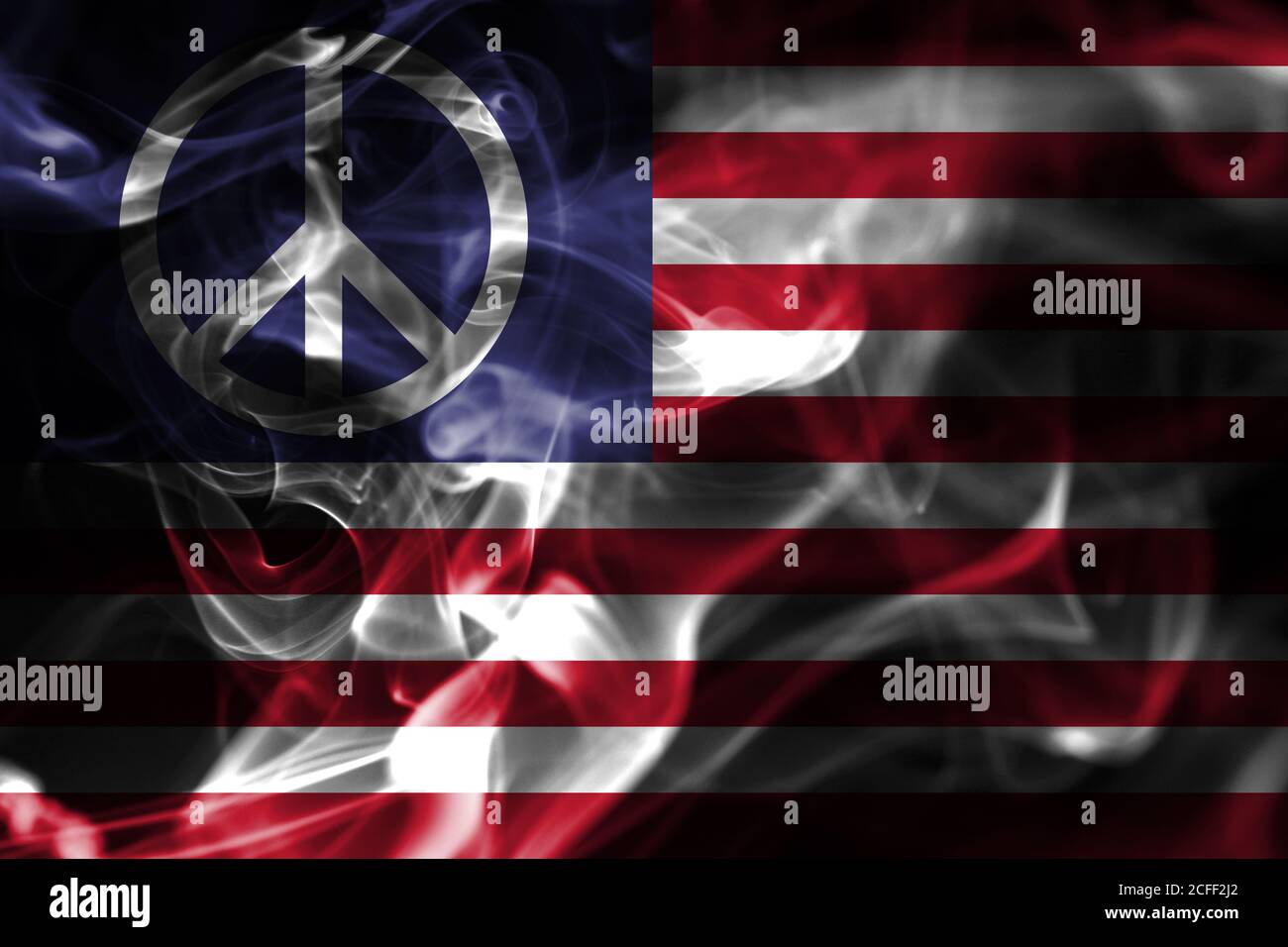 US Peace symbol smoke flag Stock Photo - Alamy