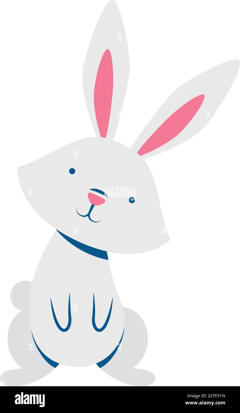 cute easter little rabbit standing pose character vector illustration ...