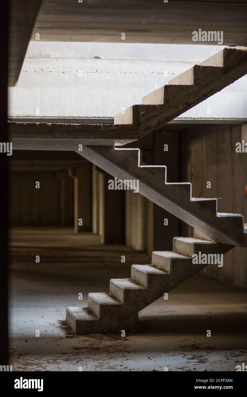 Concrete stairway between levels in building under construction Stock ...