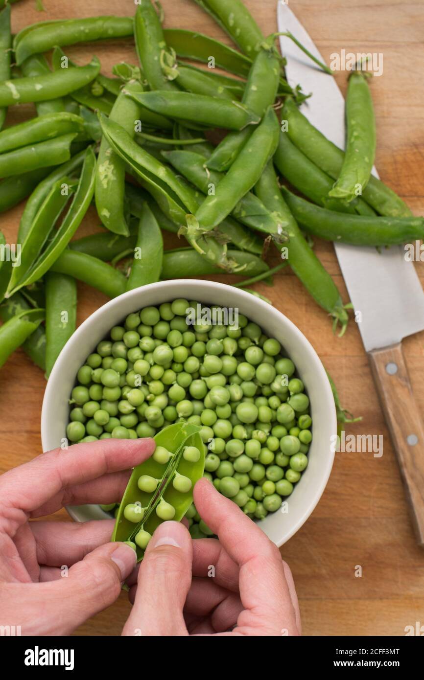 Female hand hulled organic peas hi-res stock photography and images - Alamy