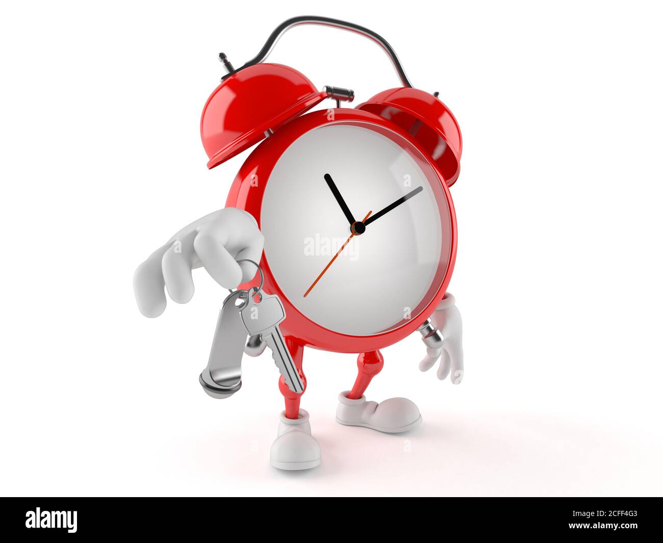 Alarm clock character with hotel key isolated on white background Stock ...