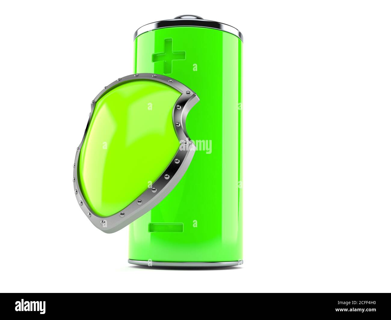 Battery with shield isolated on white background Stock Photo - Alamy