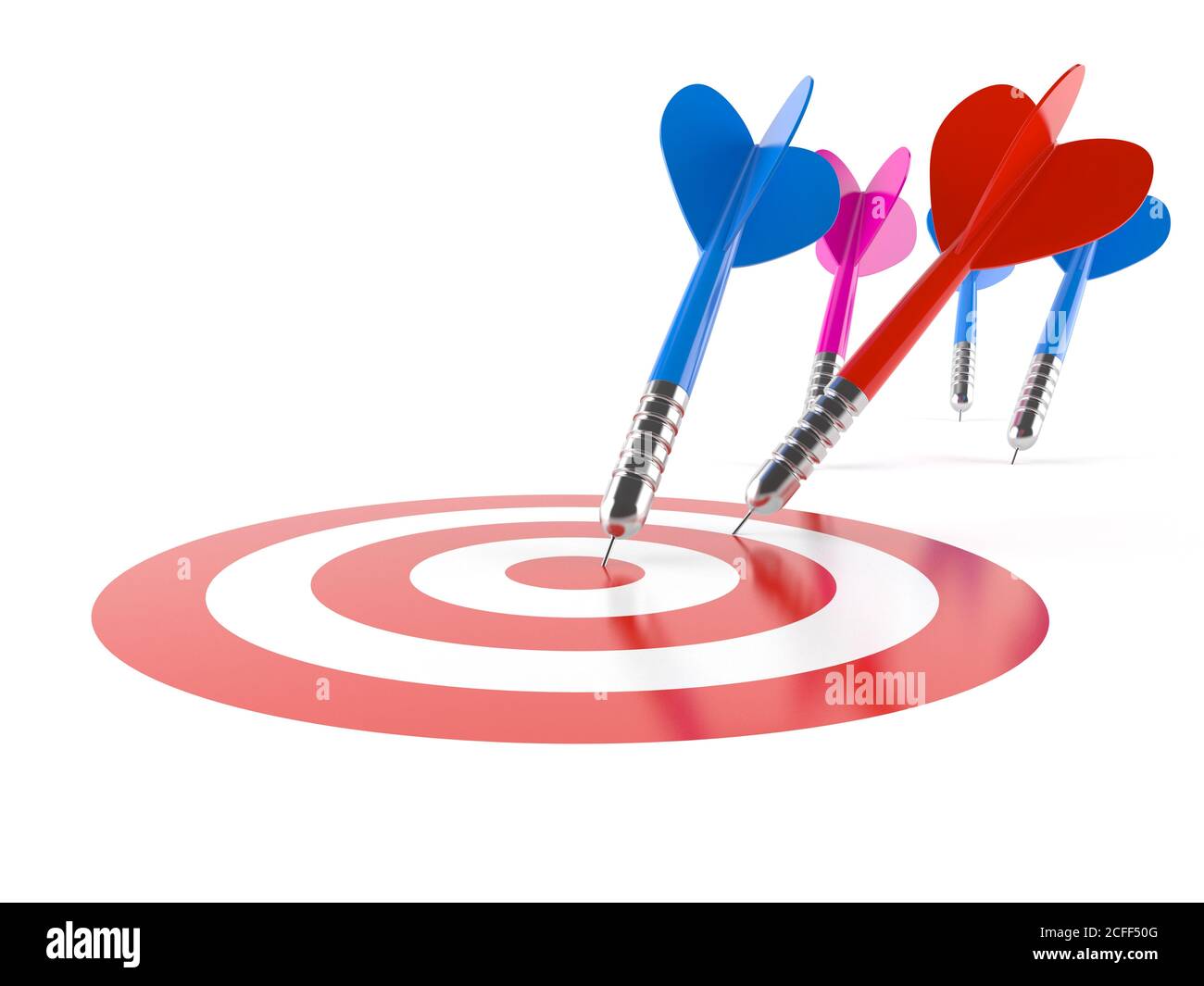 Bull's eye with darts isolated on white background Stock Photo - Alamy