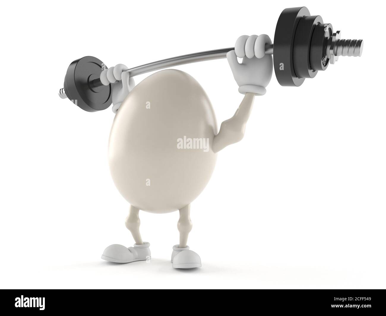 Egg character lifting heavy barbell isolated on white background Stock ...