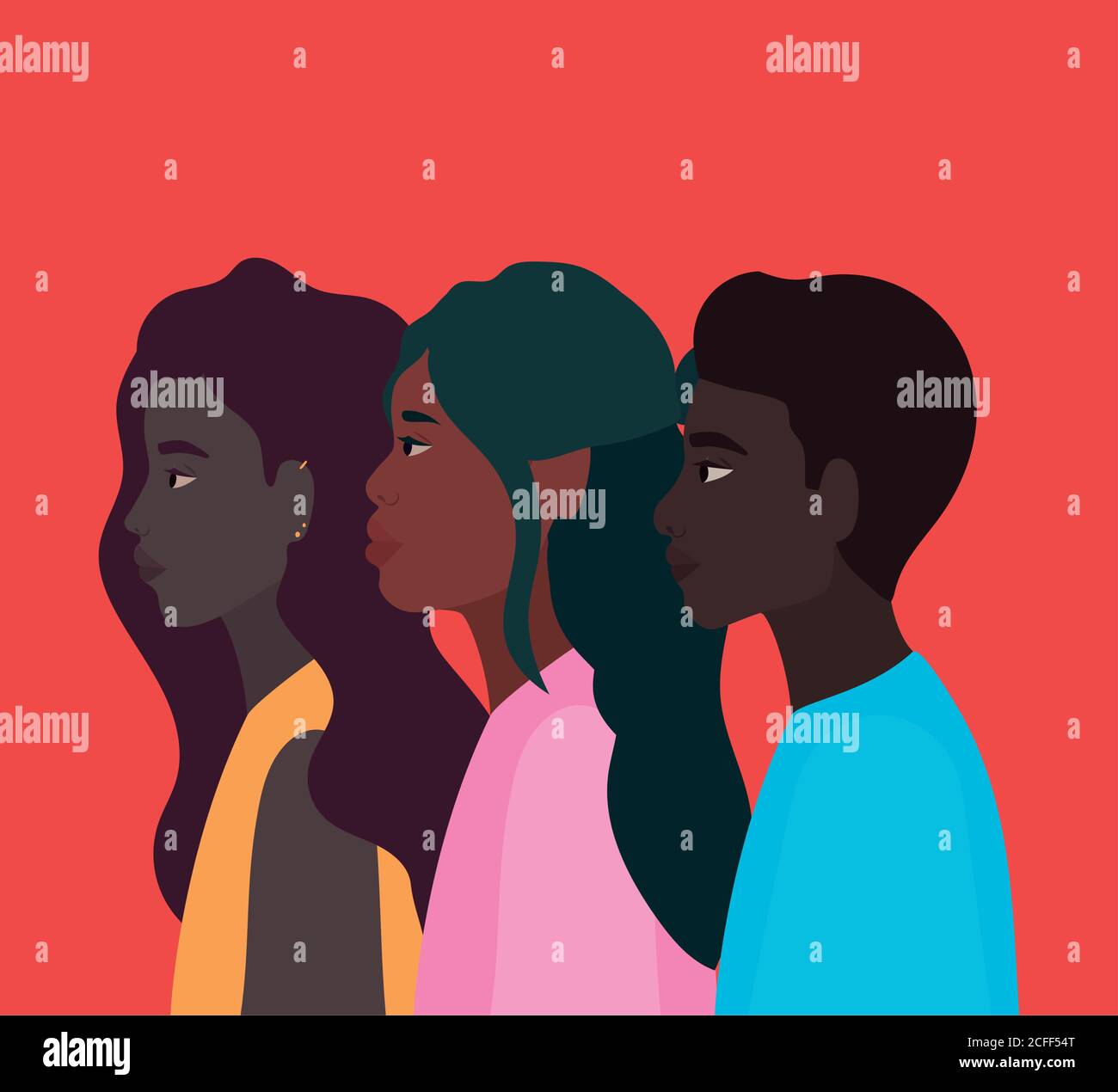 diversity skins of black women and man cartoons vector design Stock ...