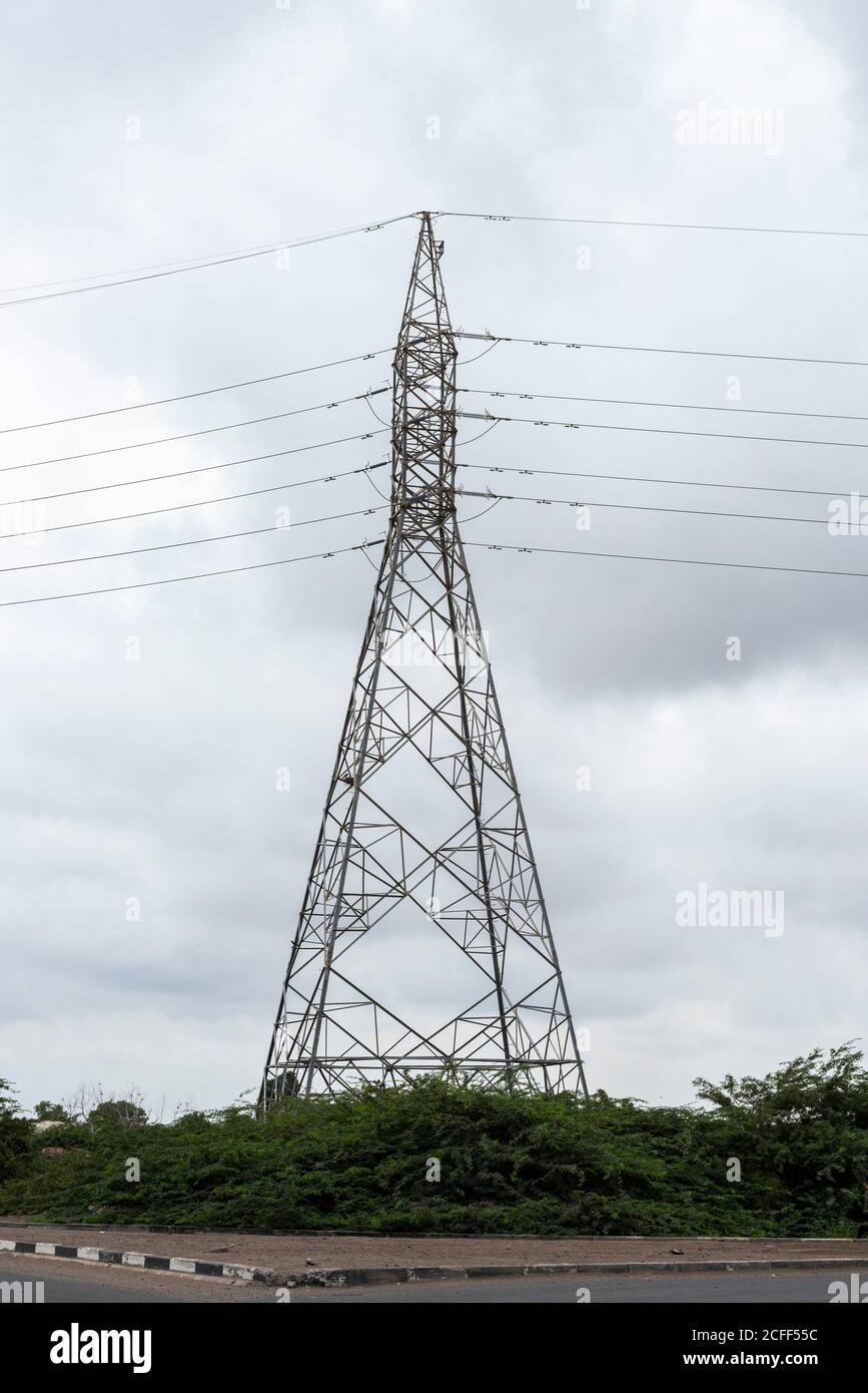 High voltage electrical pole structure in Djibouti, East Africa Stock ...