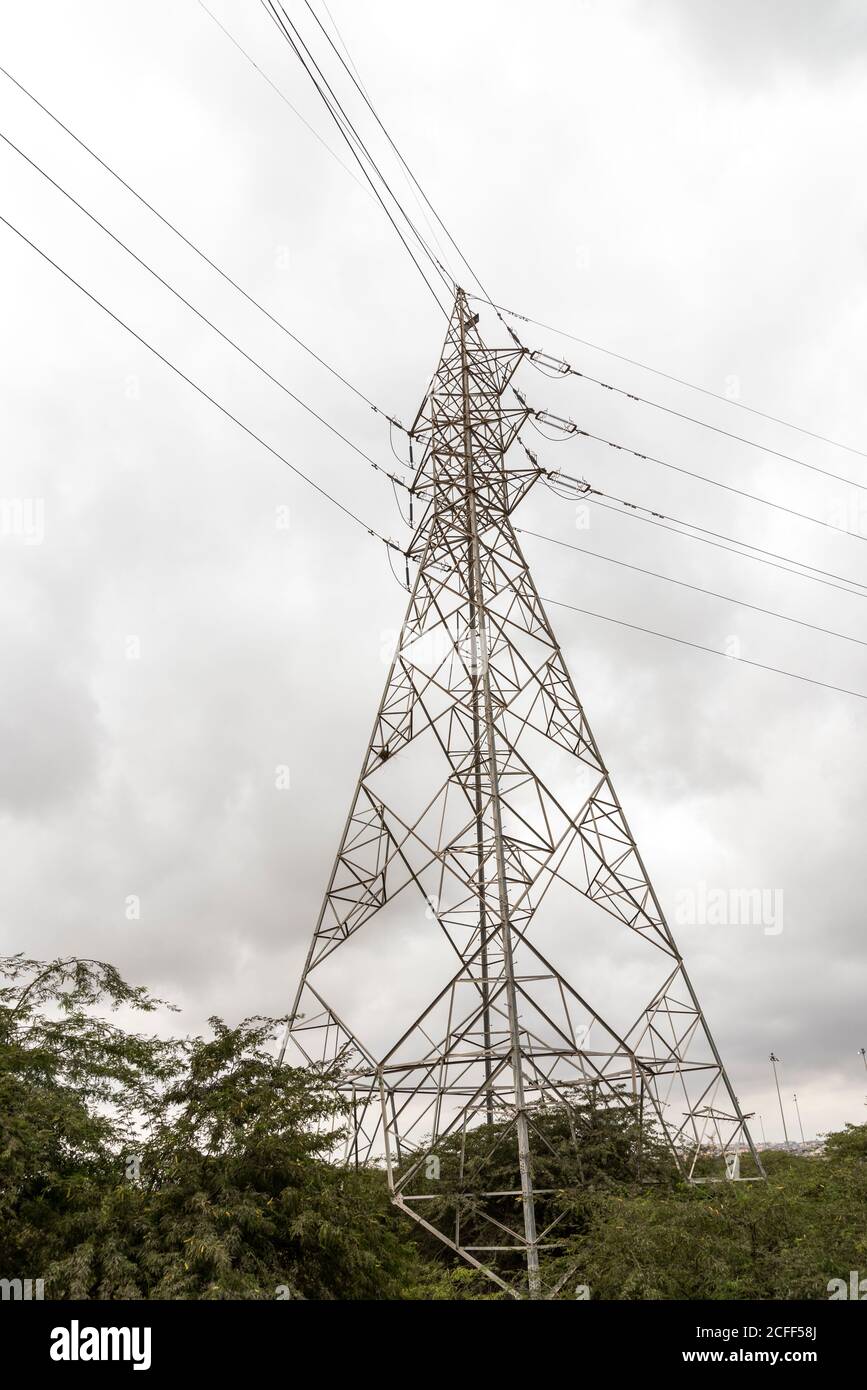 High voltage electrical pole structure in Djibouti, East Africa Stock ...