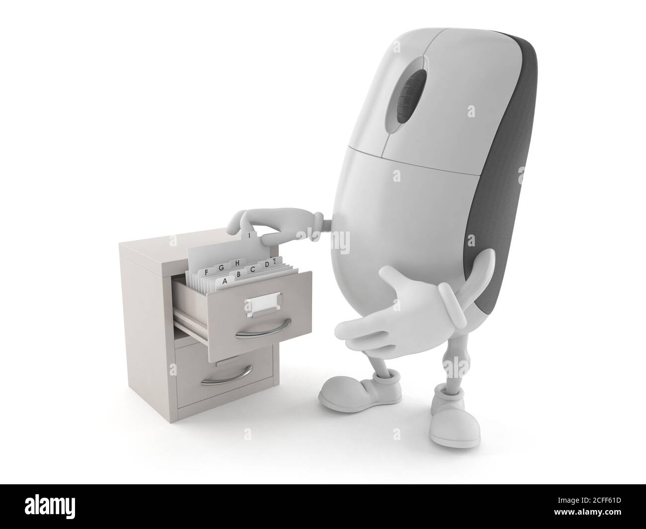 Computer mouse character with archive isolated on white background ...