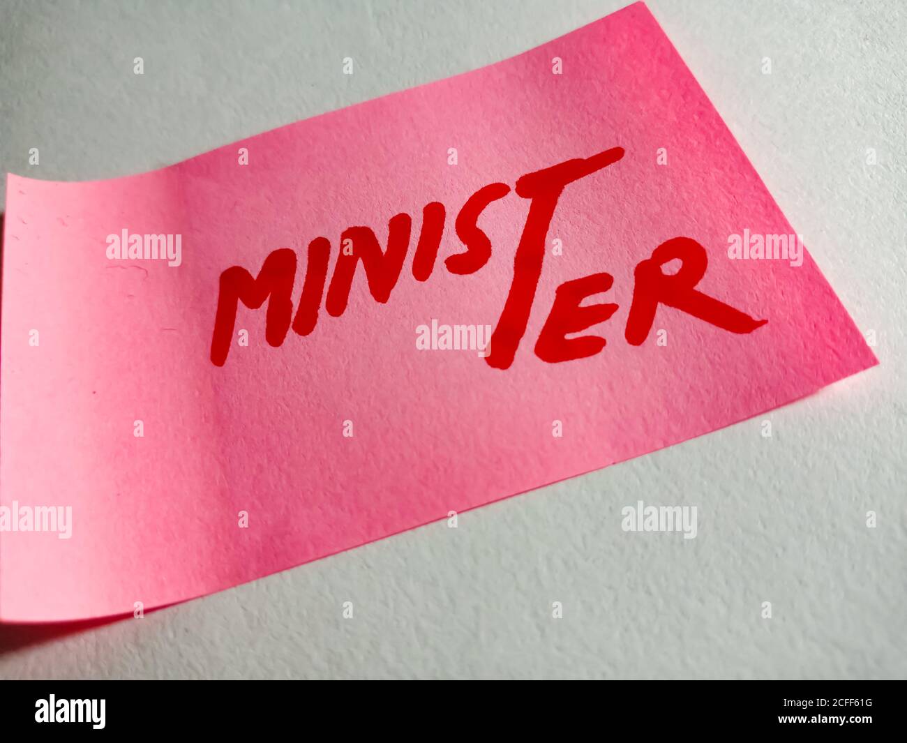 Minister, a political word displayed on paper slip concept for ...