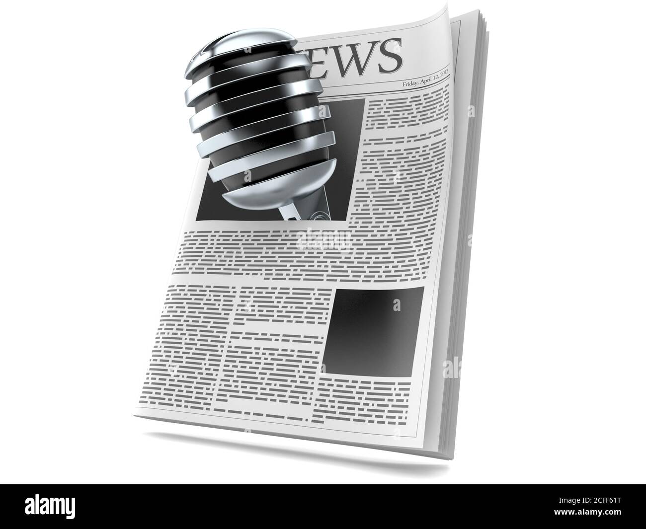 Microphone with newspaper isolated on white background Stock Photo - Alamy