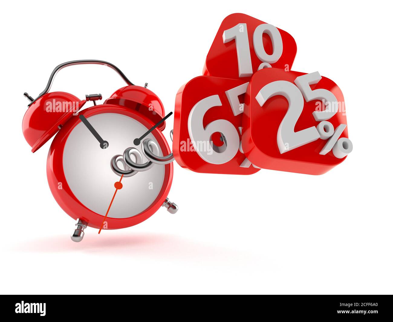 Alarm clock with percent symbol isolated on white background Stock ...