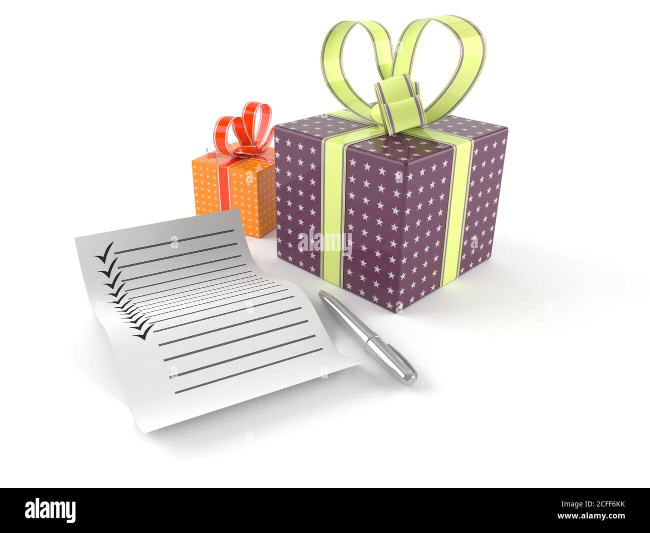 Gifts list isolated on white background Stock Photo - Alamy