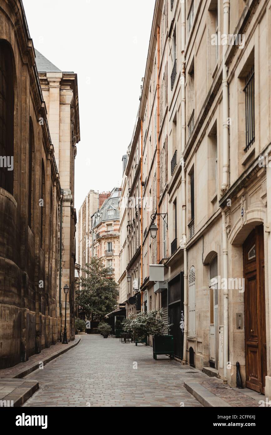 Urban street of aged district with gothic architecture in Paris Stock ...