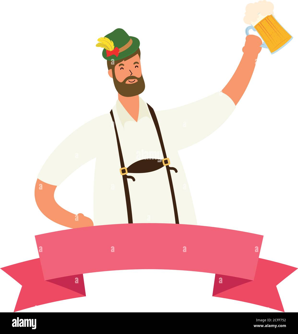 german man wearing tyrolean suit drinking beer with ribbon vector ...
