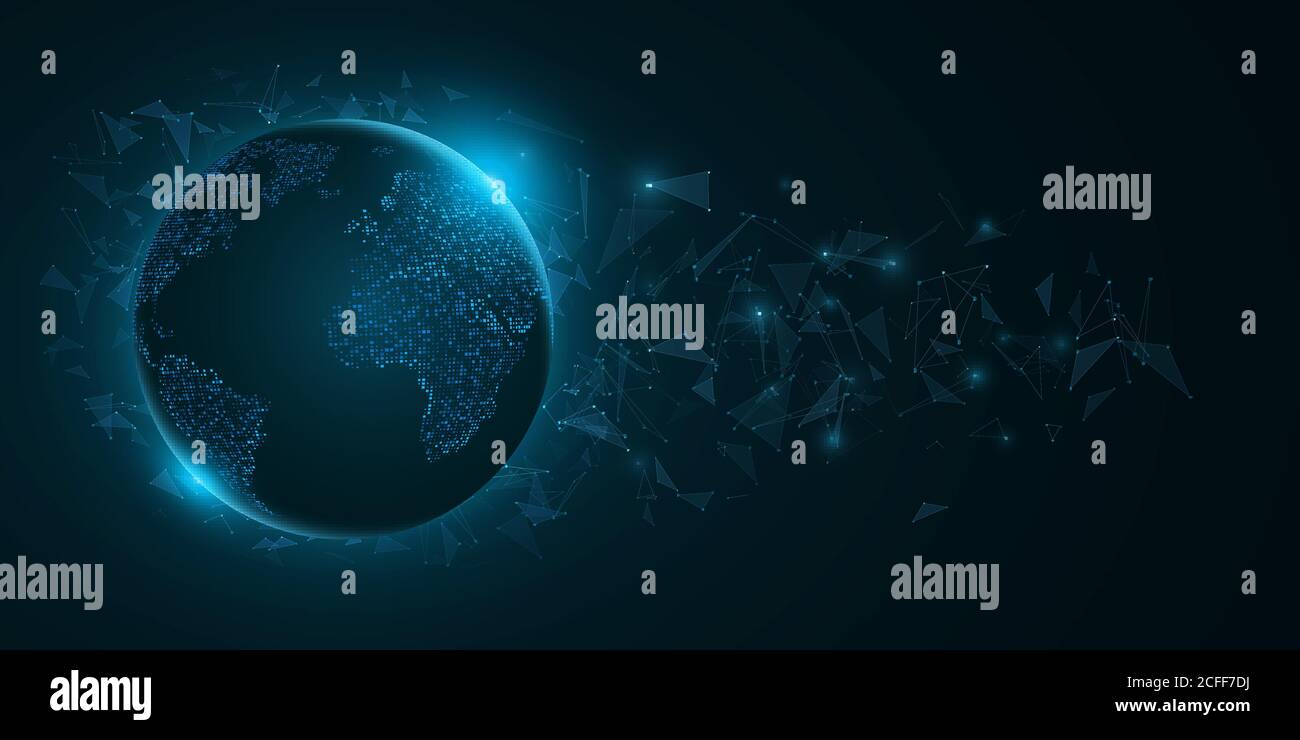 Futuristic planet Earth with triangle elements on a dark blue ...