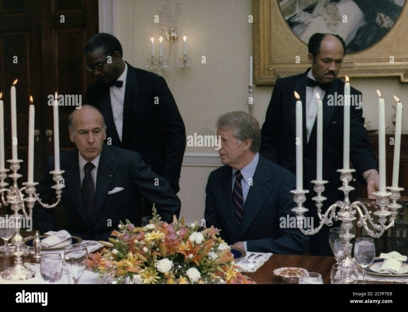 President Giscard d'Estaing of France and Jimmy Carter participate in a ...