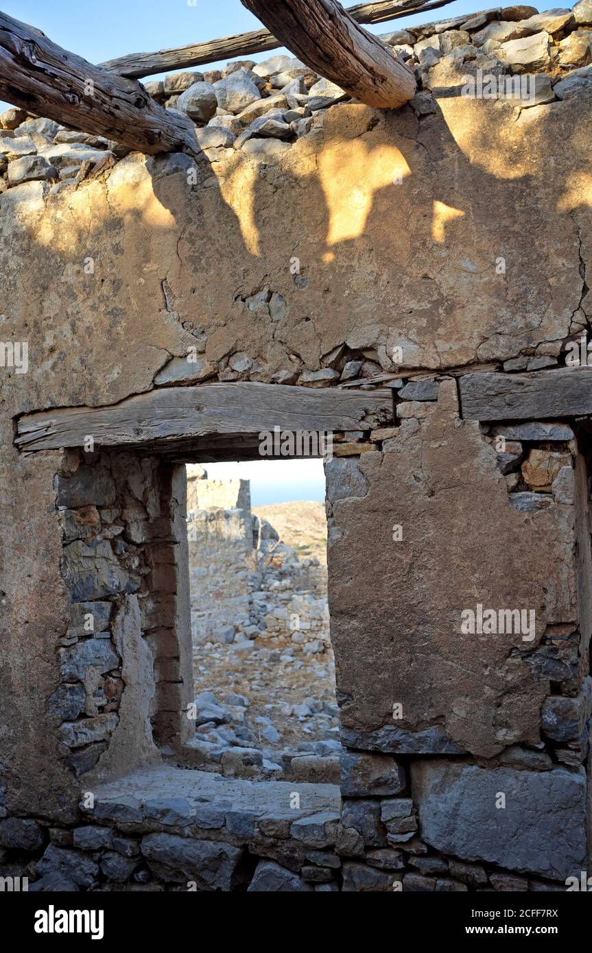 The abandoned village of Mikro Chorio on the Greek island of Tilos ...