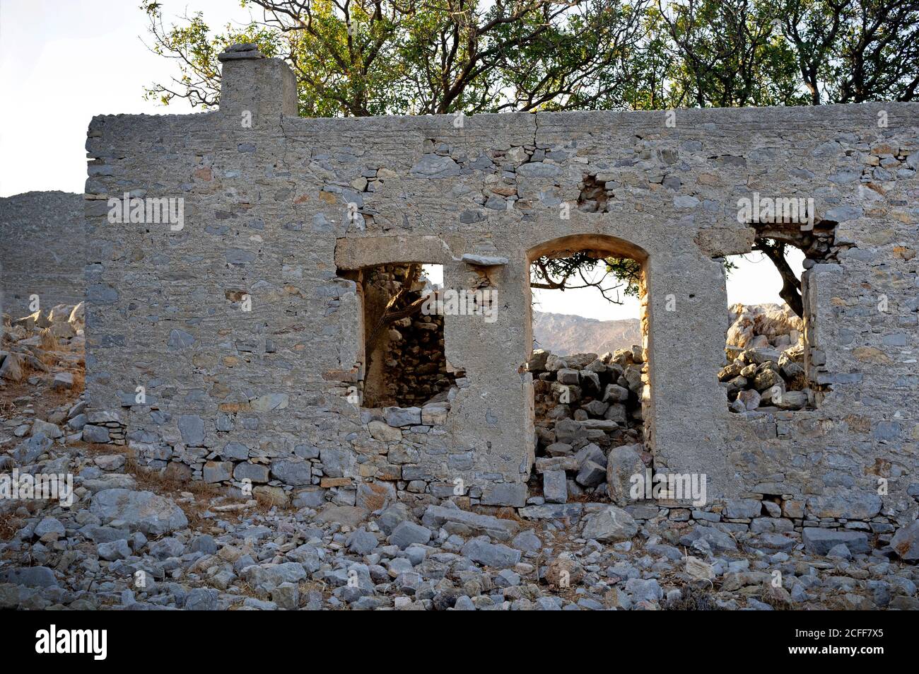 The abandoned village of Mikro Chorio on the Greek island of Tilos ...