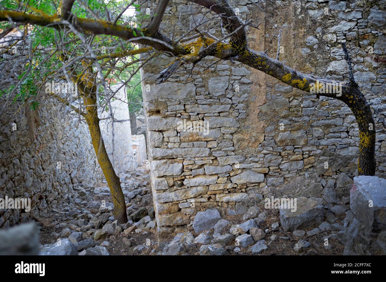 The abandoned village of Mikro Chorio on the Greek island of Tilos ...