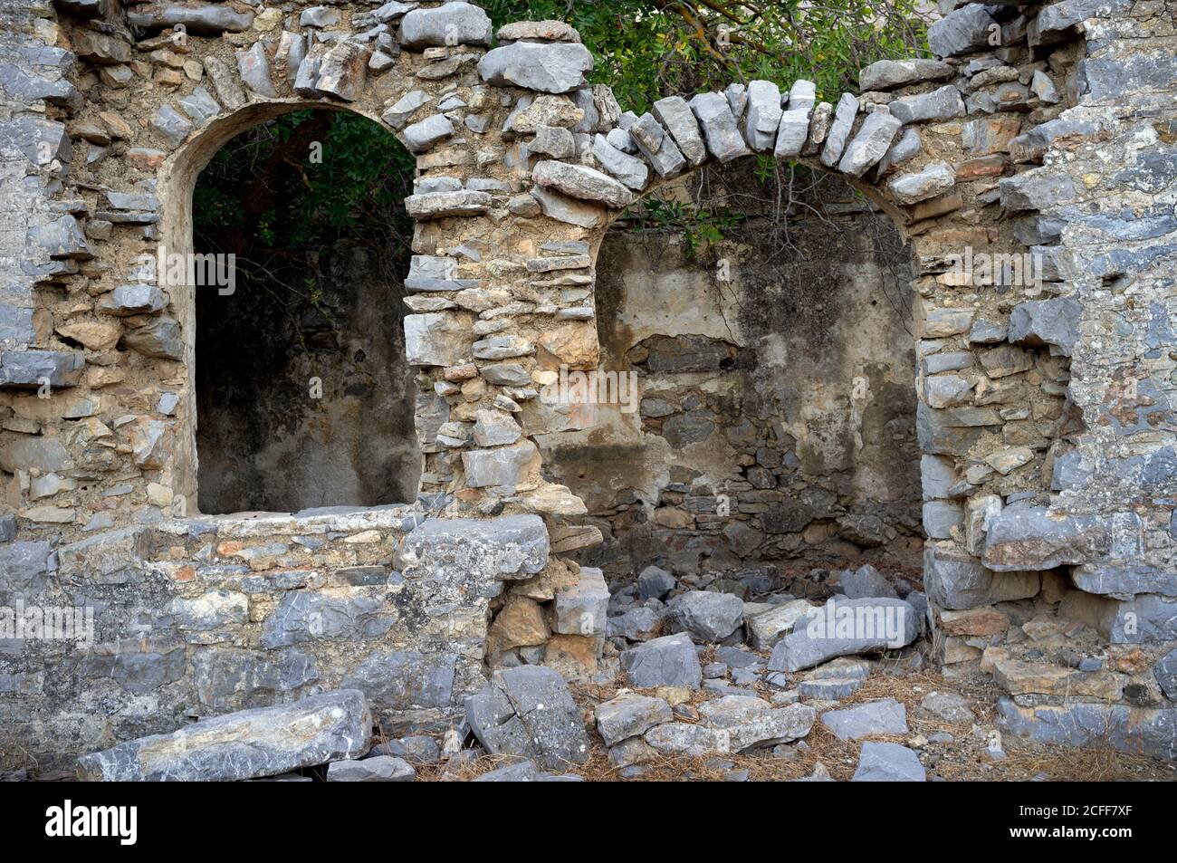 The abandoned village of Mikro Chorio on the Greek island of Tilos ...