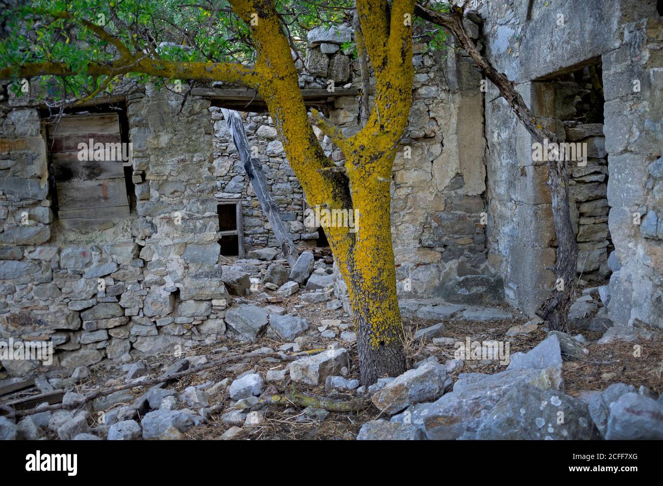 The abandoned village of Mikro Chorio on the Greek island of Tilos ...