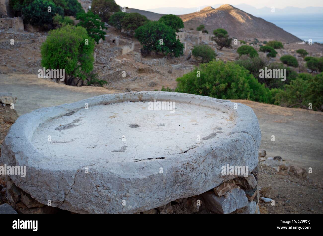 The abandoned village of Mikro Chorio on the Greek island of Tilos ...