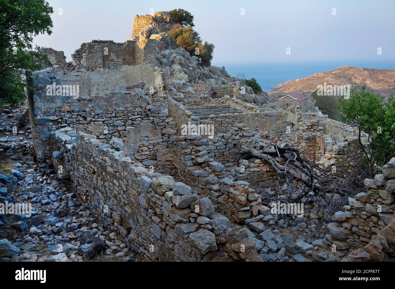 The abandoned village of Mikro Chorio on the Greek island of Tilos ...