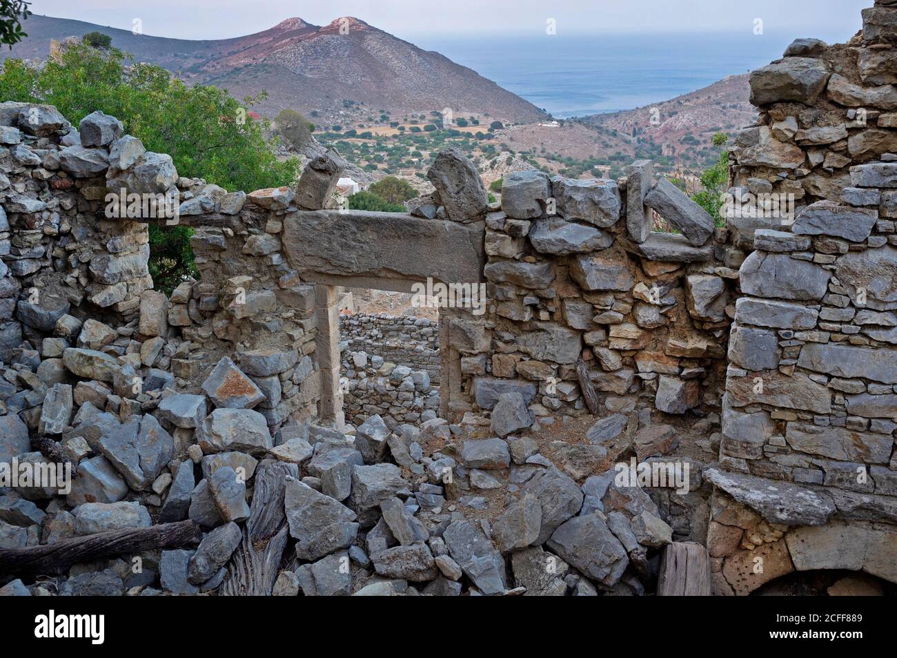 The abandoned village of Mikro Chorio on the Greek island of Tilos ...