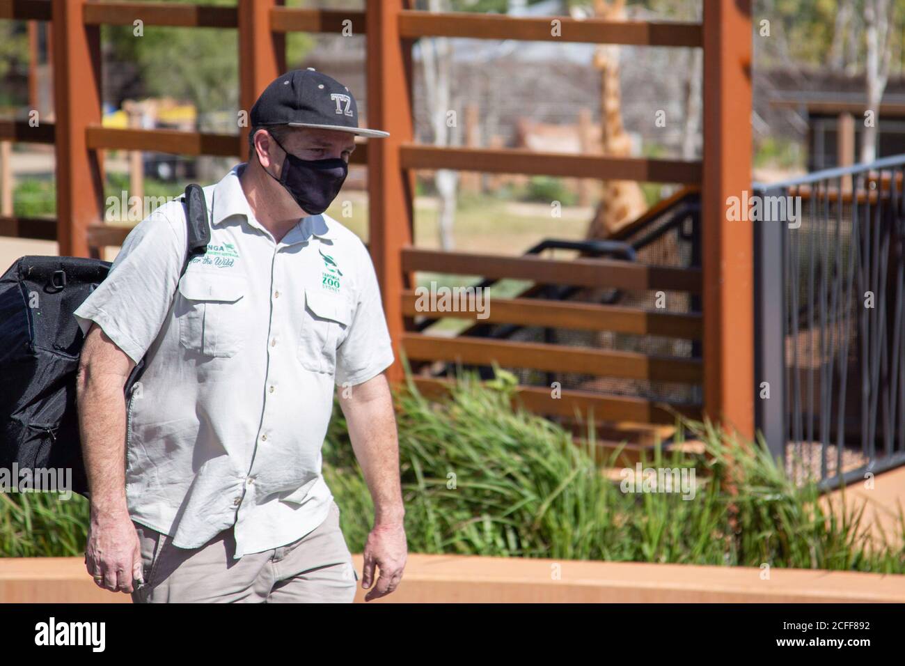 Sydney, Australia. 3rd Sep, 2020. A staff member walks in Taronga Zoo ...