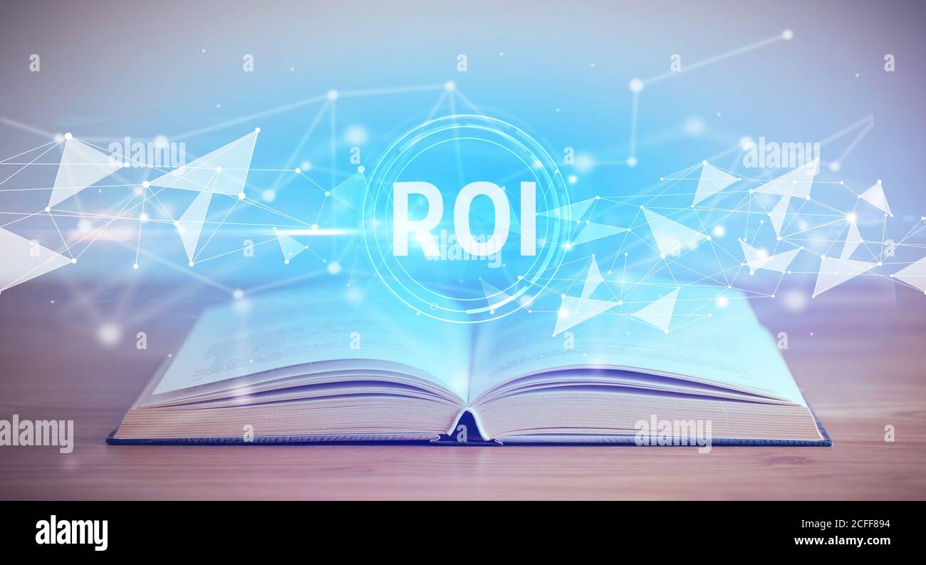 Open book with ROI abbreviation, modern technology concept Stock Photo ...