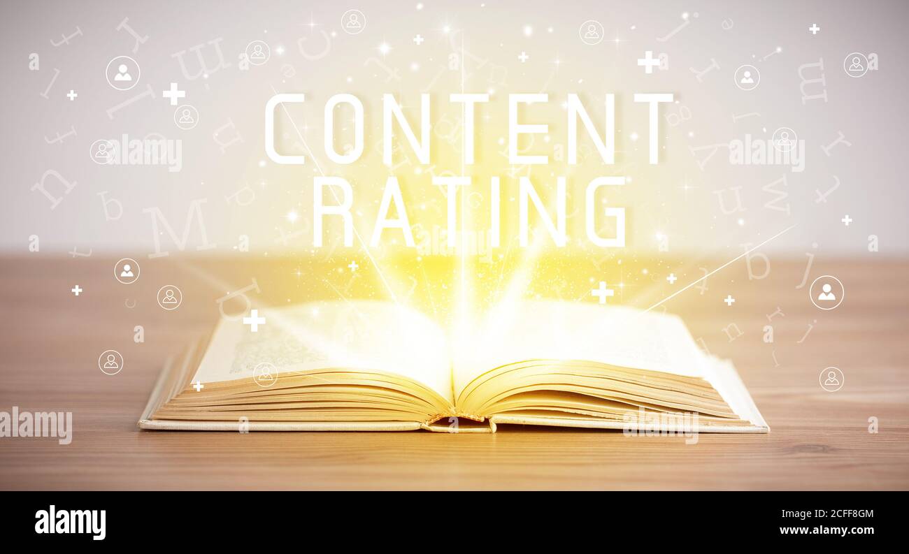 Open book with CONTENT RATING inscription, social media concept Stock ...